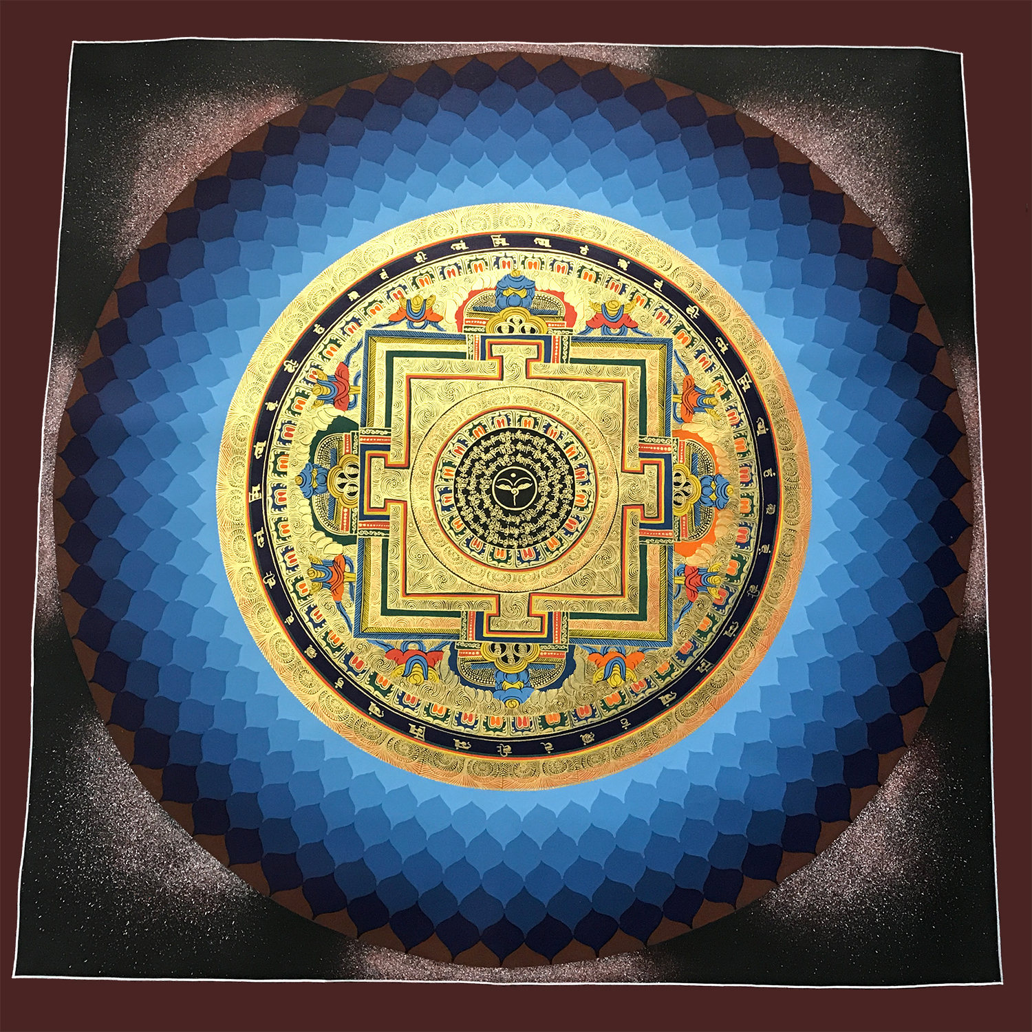 High Quality Round Lotus Mandala Thangka - handpainted in Nepal ...
