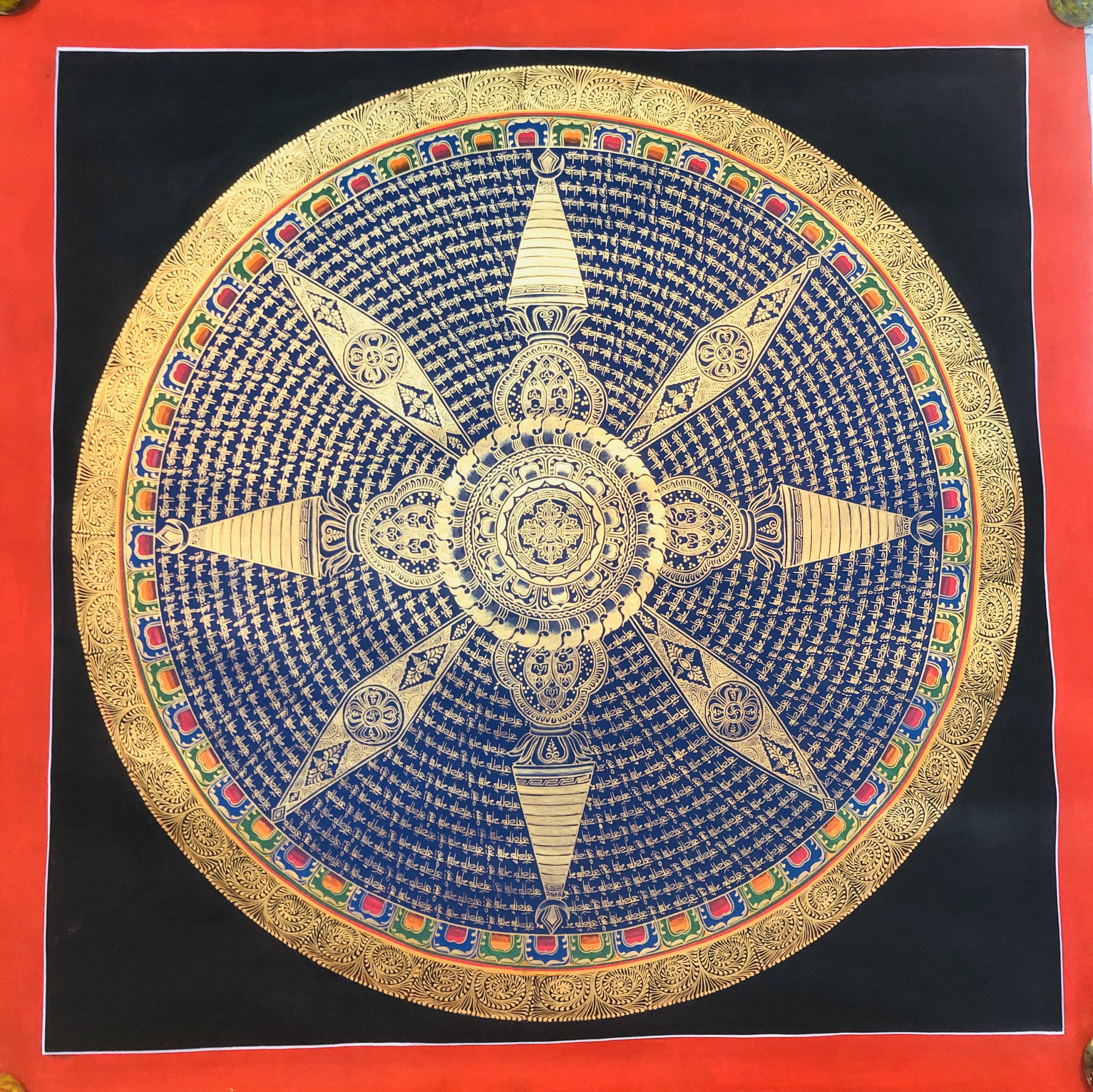 Mantra Stupa Design Thangka handmade in Nepal - Himalaya Handicrafts
