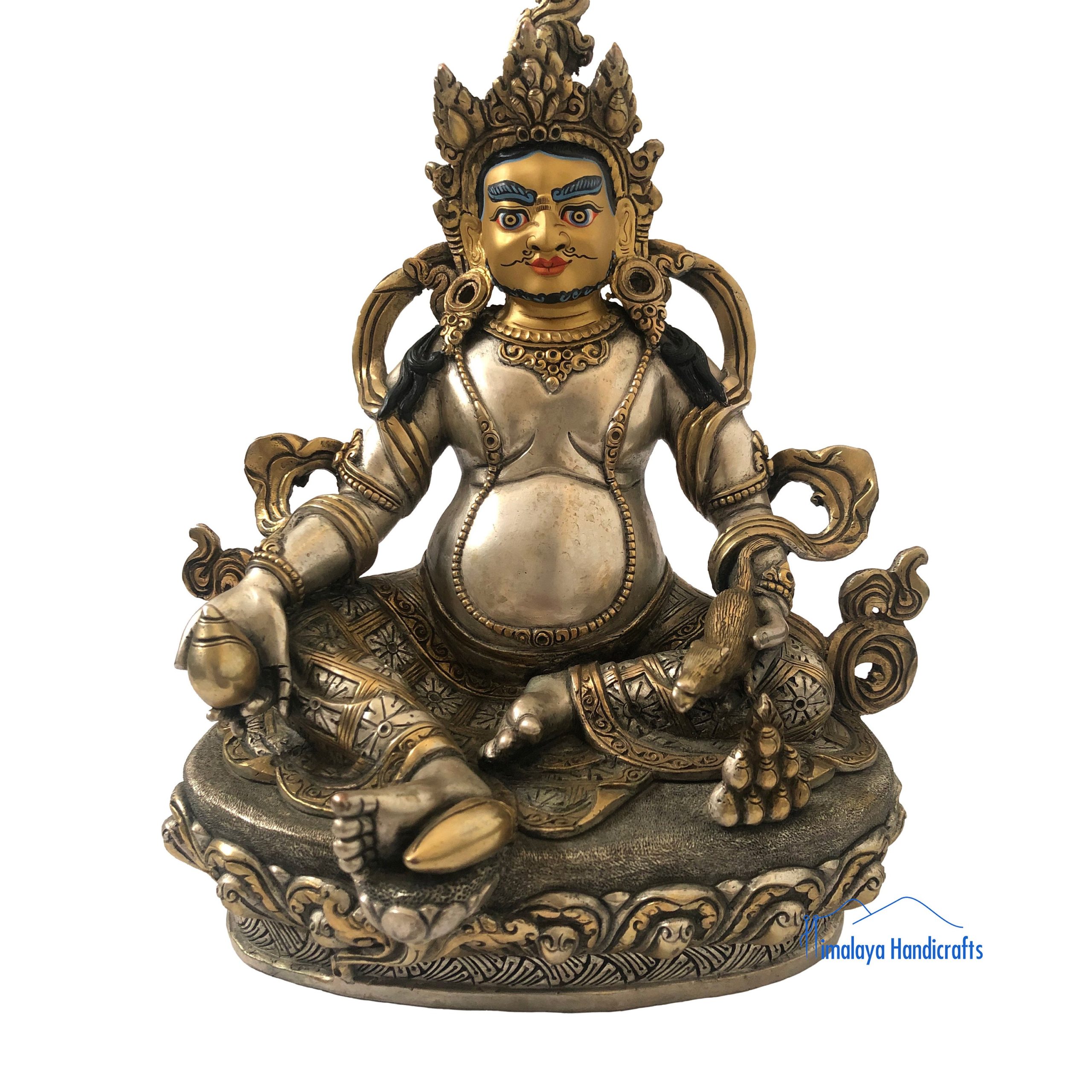 8" Silver Oxidized Kubera Zambala Statue - Gold Plated and Fine Face ...